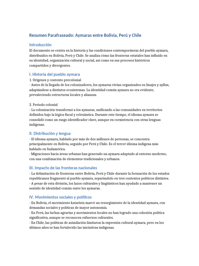 Resumen Parafraseado Aymaras | PDF