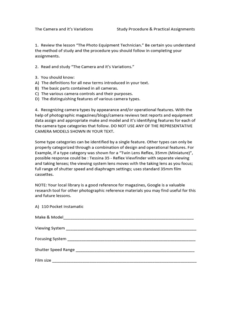 Repair Course Lesson 2 Assignment | PDF | Camera | Single Lens Reflex Camera