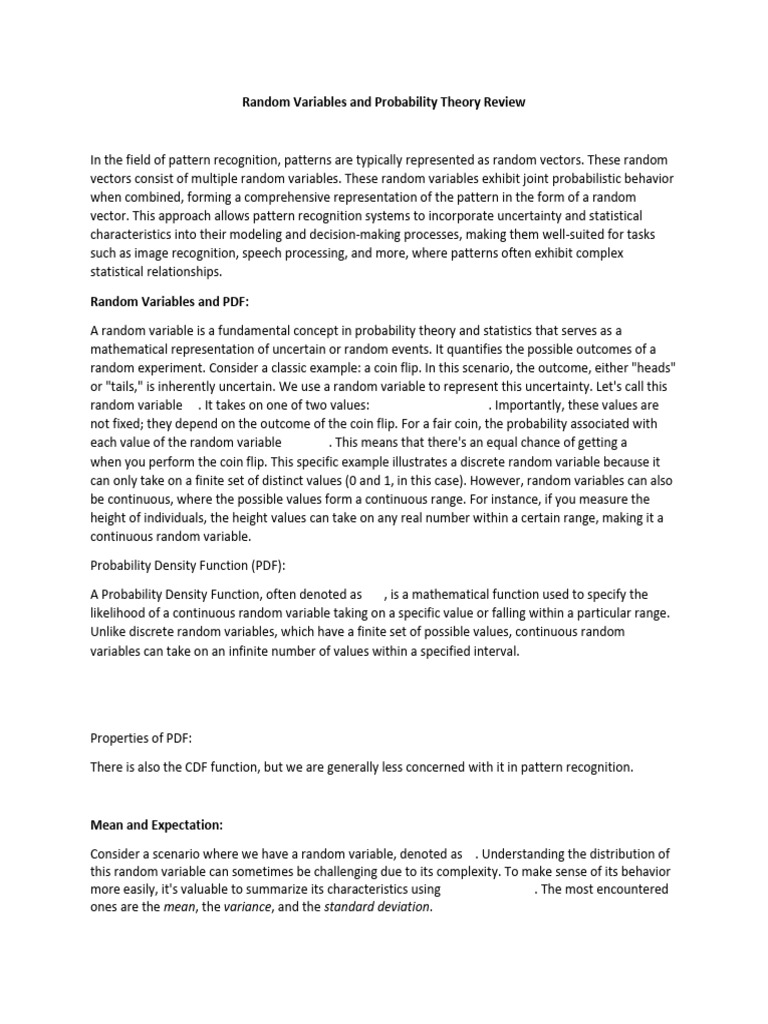 Random Variables Review - Unannotated | PDF | Random Variable | Probability Distribution