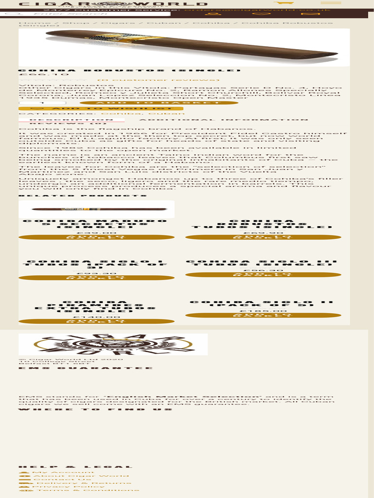 Buy Cohiba Robustos (Single) Cigars Cigar World… | PDF | Tobacco ...