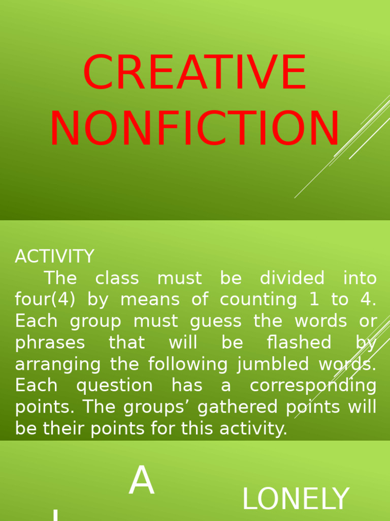 Creative Nonfiction Lesson 2 | PDF | Poetry | Phonaesthetics