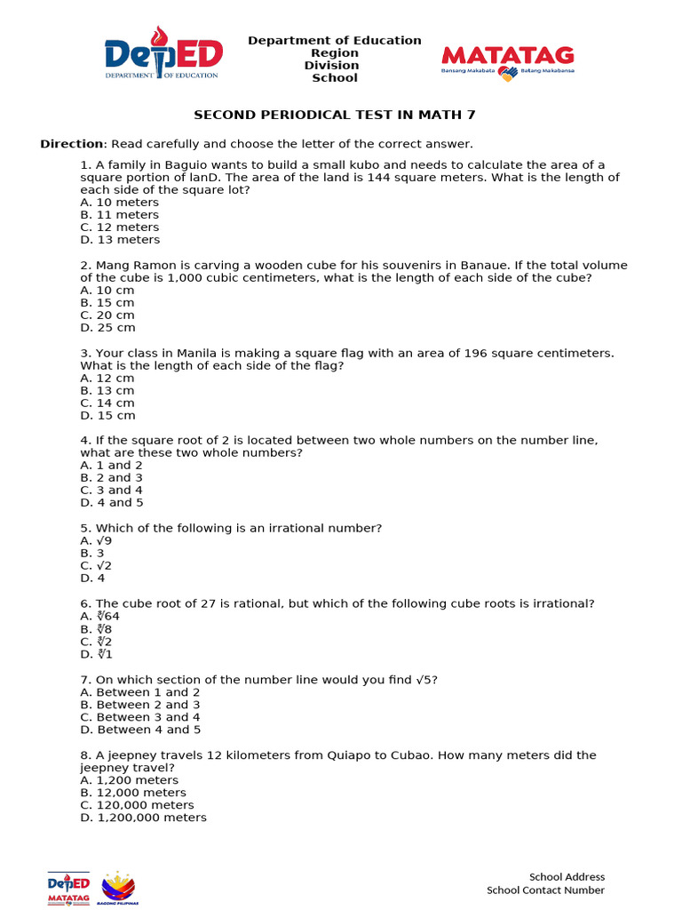 MATH7 PT Q2 | PDF | Volume | Area