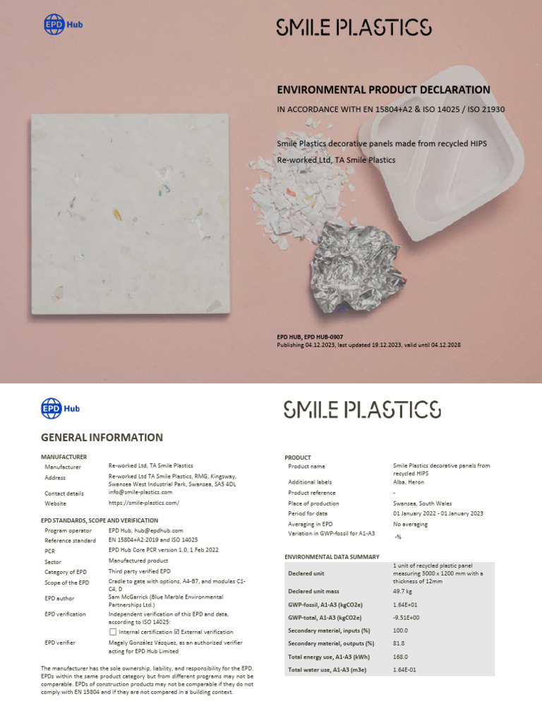Smile Plastics EPD for Swansea Panels | PDF | Recycling | Waste
