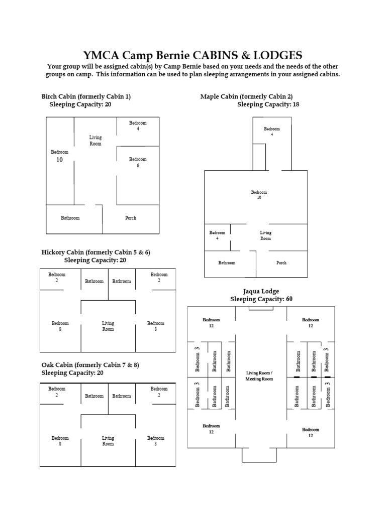 Camp_Bernie_Cabin_Layouts | PDF | Bedroom | Bathroom