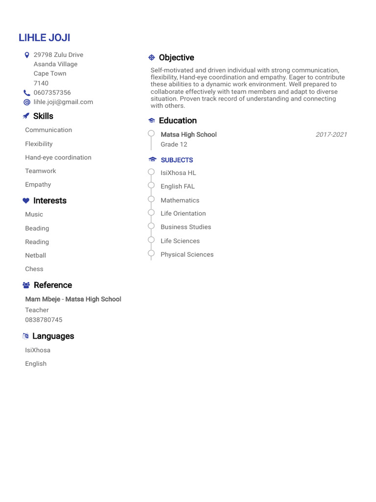 Lihle Joji: Objective | PDF