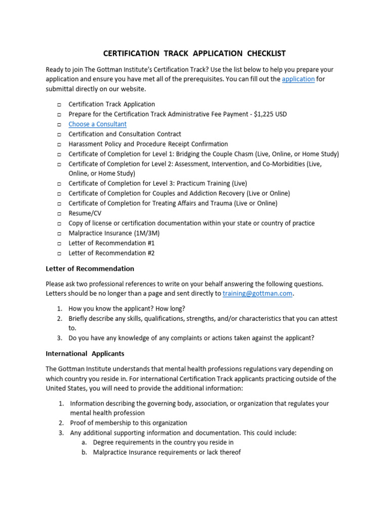 Gottman Certification Track Checklist | PDF
