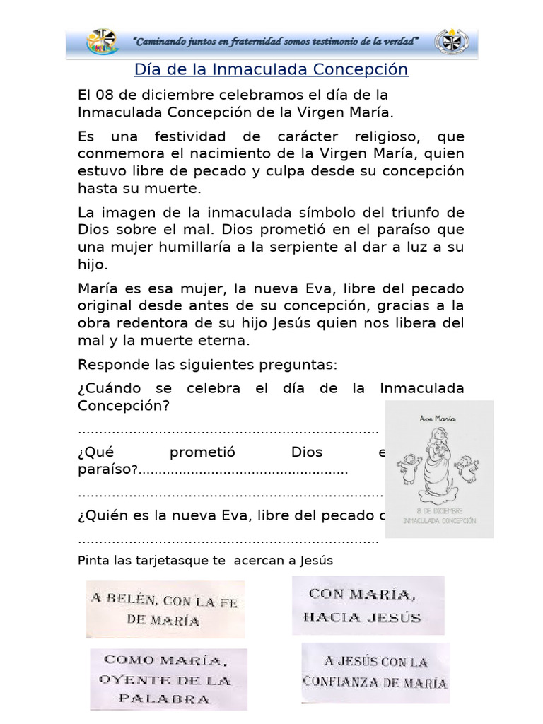 Ficha de Religión 06-12-2024 Día de La Inmaculada Concepción | PDF