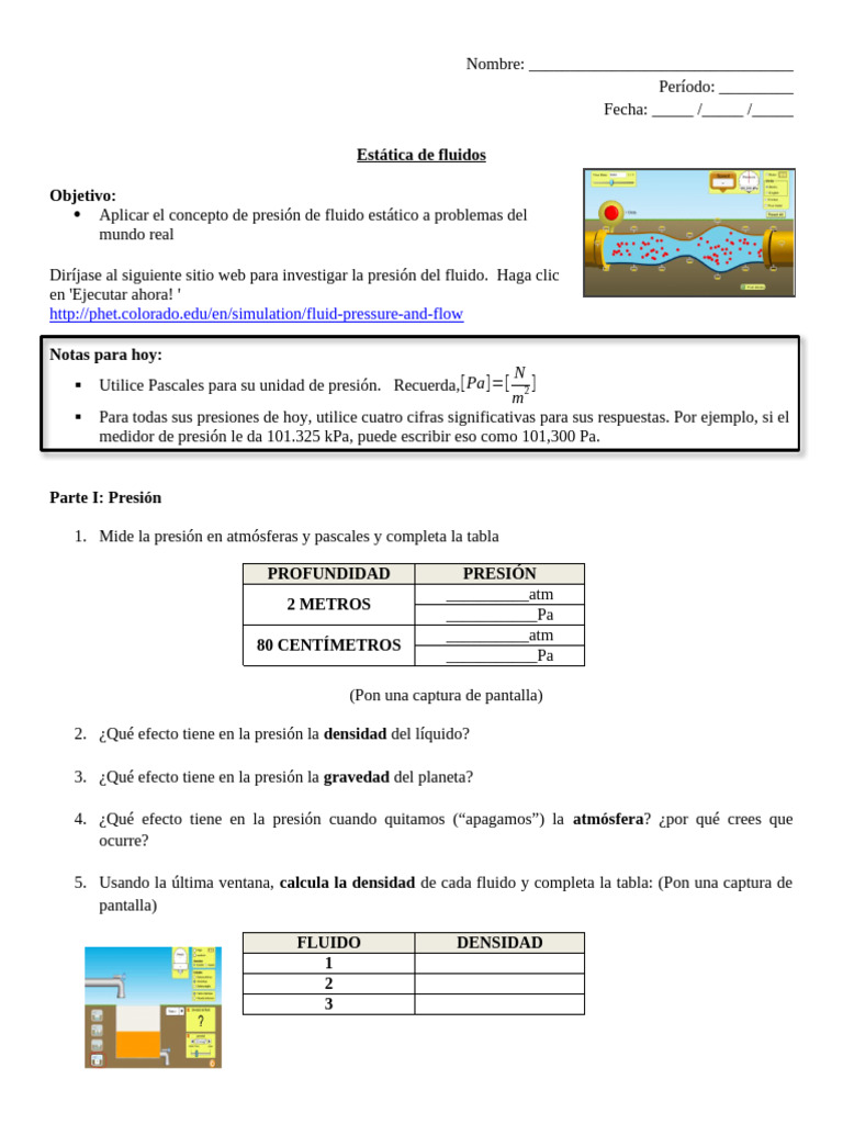 Lab Estática de Fluidos | PDF | Presión | Pascal (Unidad)