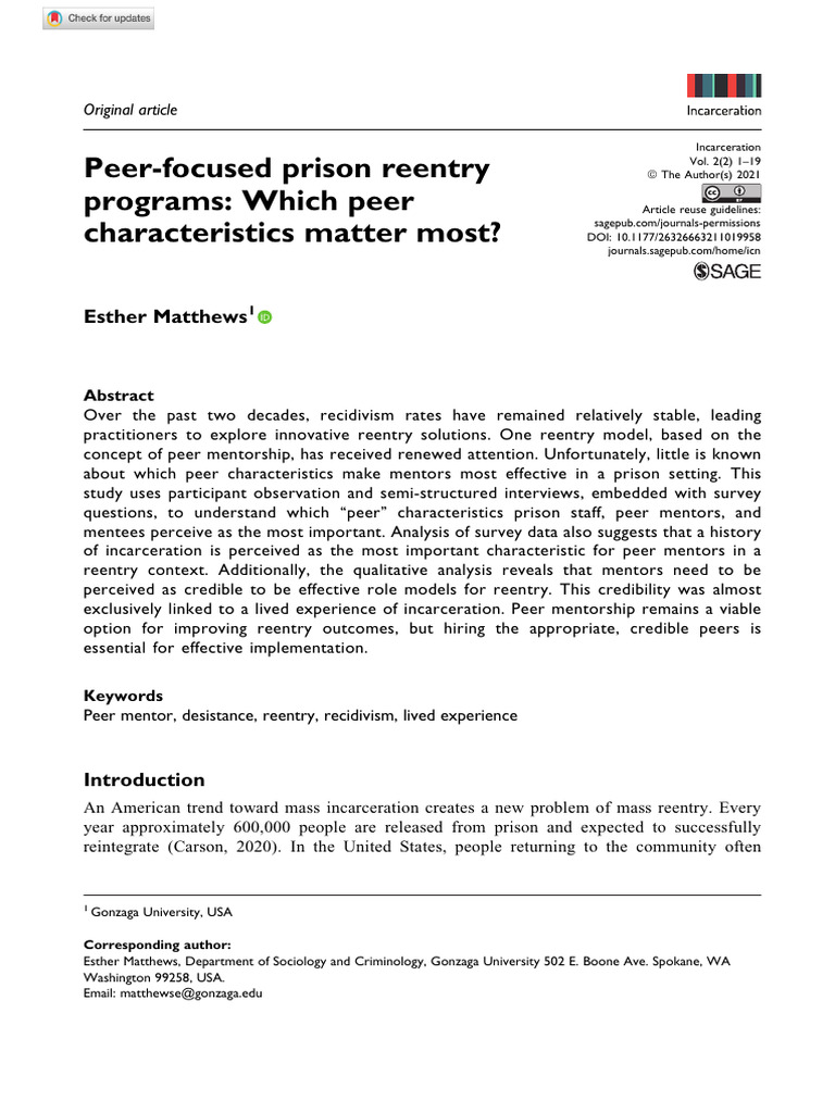 Key Peer Traits for Prison Reentry Success | PDF | Mentorship ...