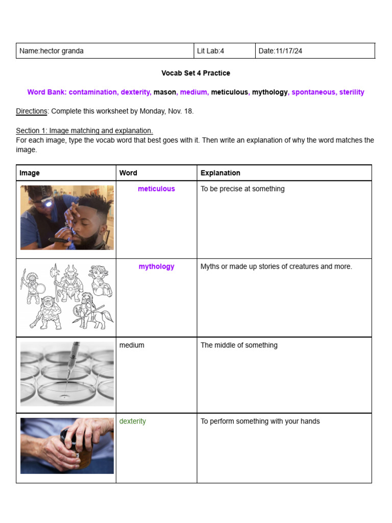 Hector Granda - GC Real Lit Lab Vocab Set 4 Practice | PDF