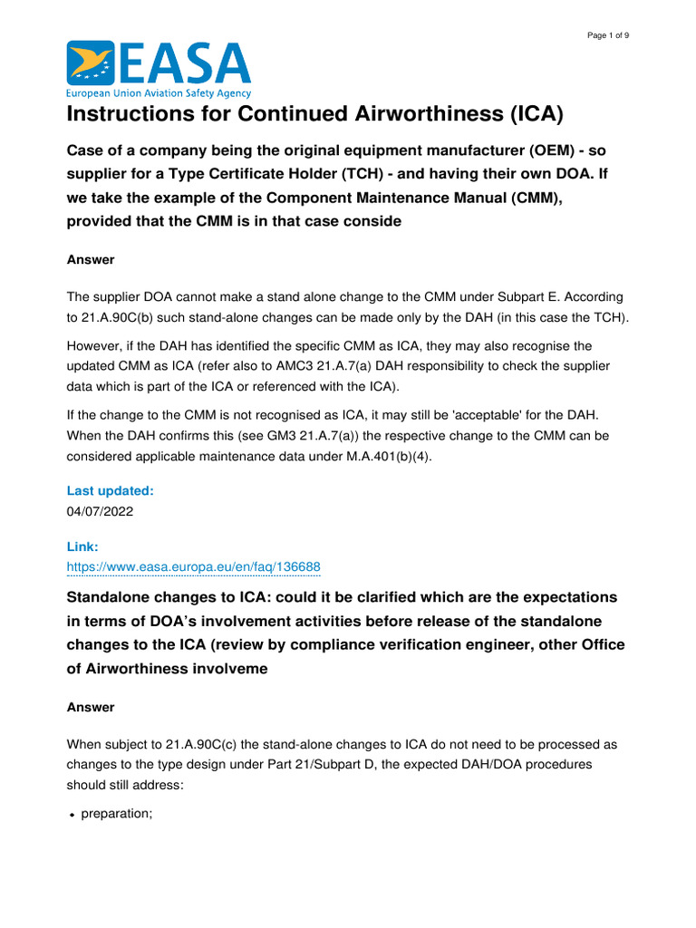 EASA - Instructions for Continued Airworthiness ICA | PDF
