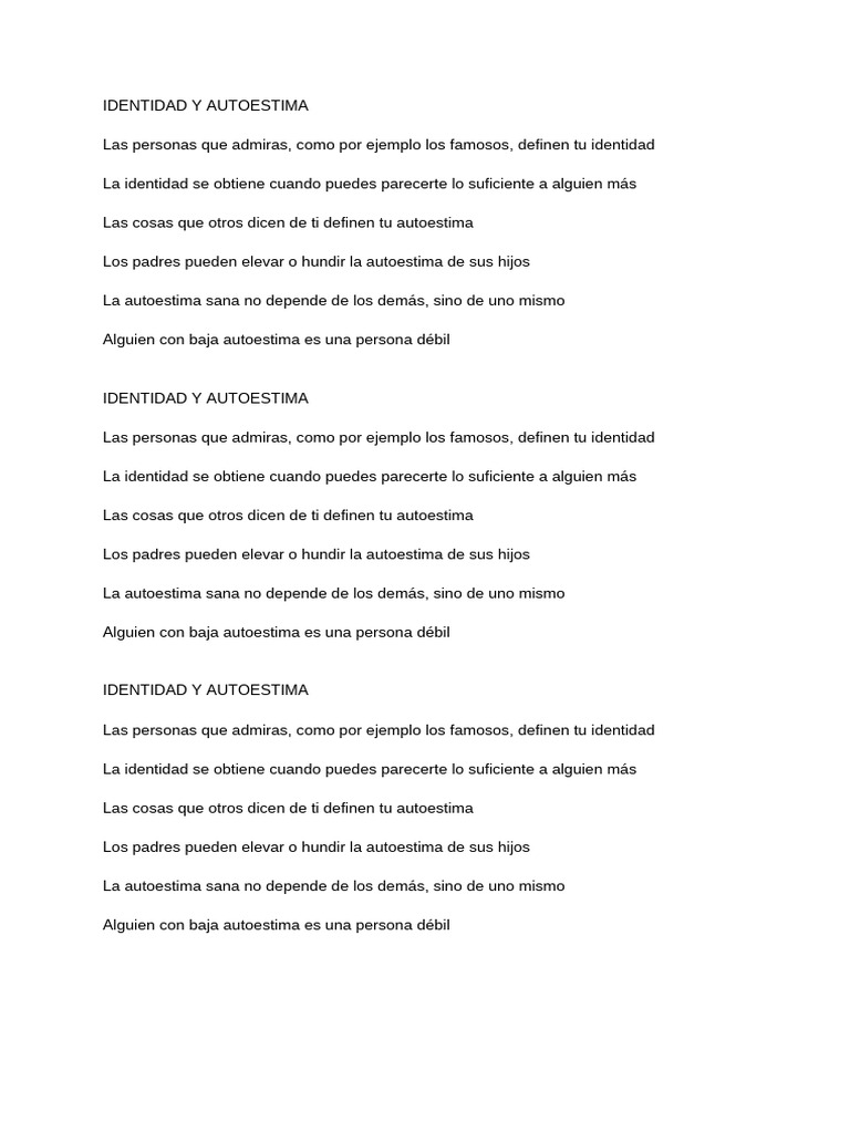 Identidad y autoestima: claves esenciales | PDF
