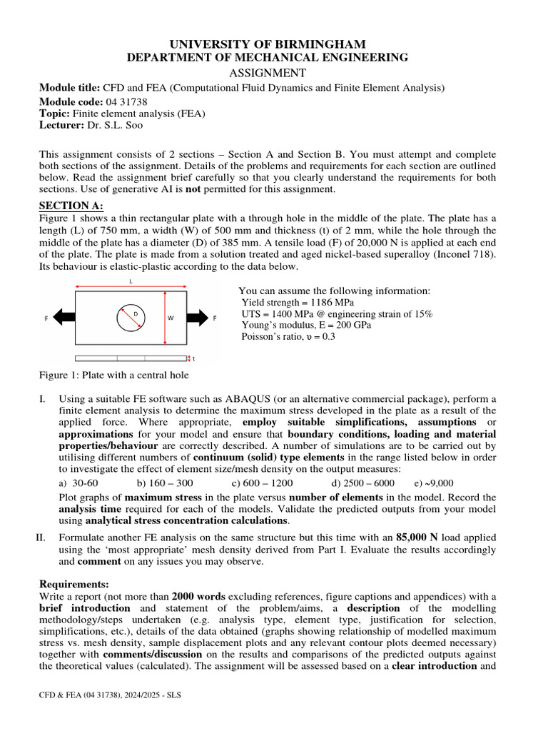 CFD and FEA Module - FEA Assignment 04 31738 - 2025 | PDF | Finite Element Method | Stress ...