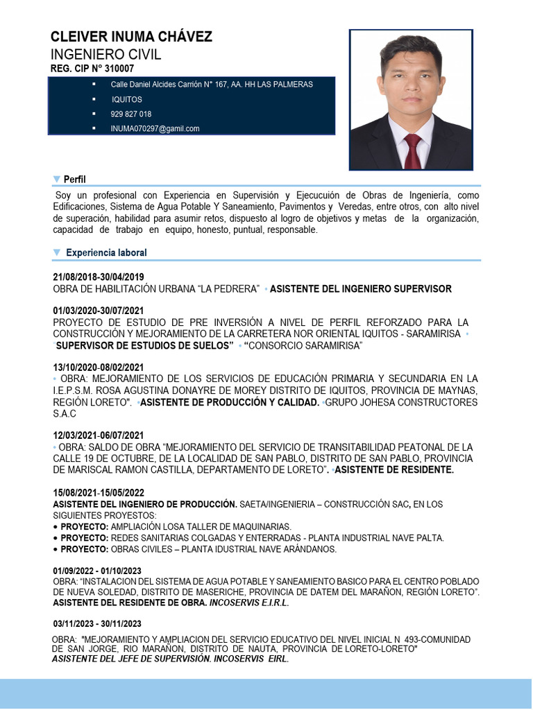 Cleiver Inuma Chávez CV 2024 | PDF | Ingeniería