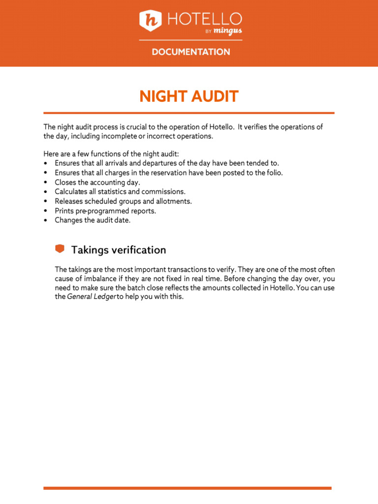 Night Audit Procedure 1 | PDF