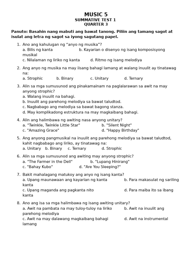 Q3 MAPEH TEST NOTEBOOK | PDF