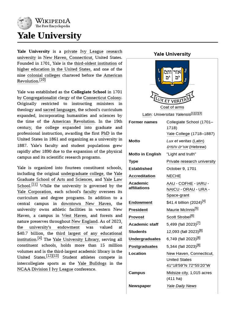 Overview of Yale University History | PDF | Yale University