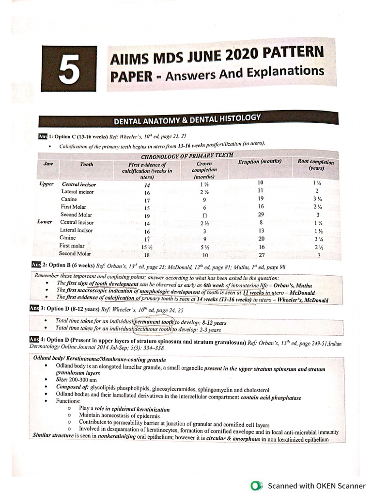 Aiims Mds June 2020 Pattern Answers 2 | PDF