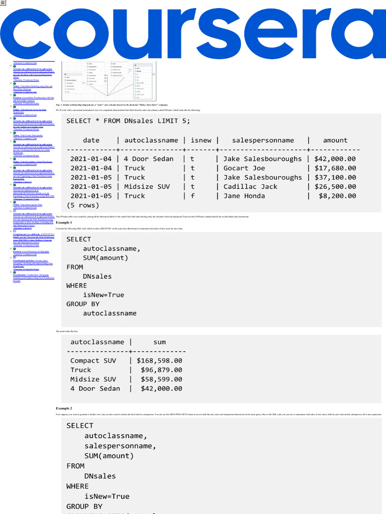 3-Grouping Sets in SQL - Coursera | PDF | Data Warehouse | Sql