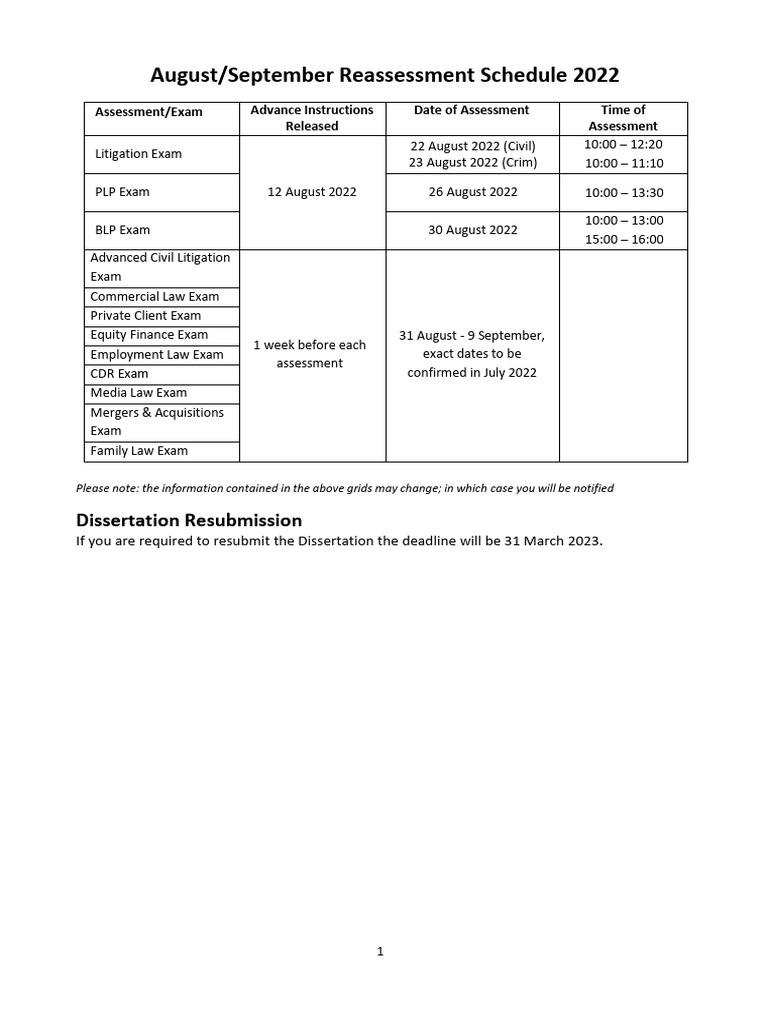 August/September 2022 Exam Schedule | PDF