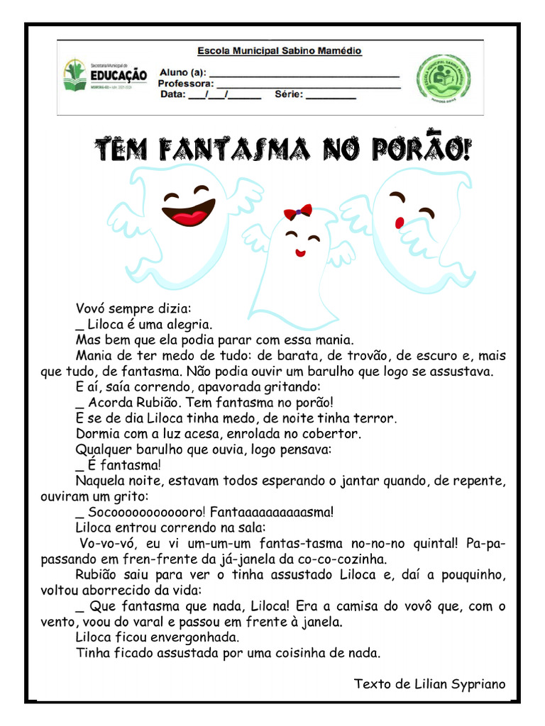 Tem Fantasma No Porao@sosprofessoratividades | PDF
