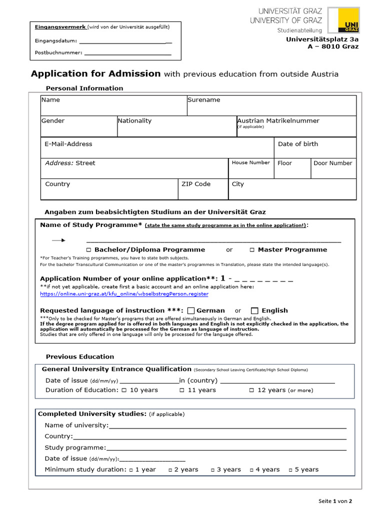 Graz University Intl. Admissions Form | PDF | Qualifications