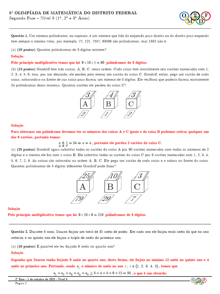 Solucoes 2fase Nivel3 OMDF 2022 | PDF | Equações | Conceitos matemáticos