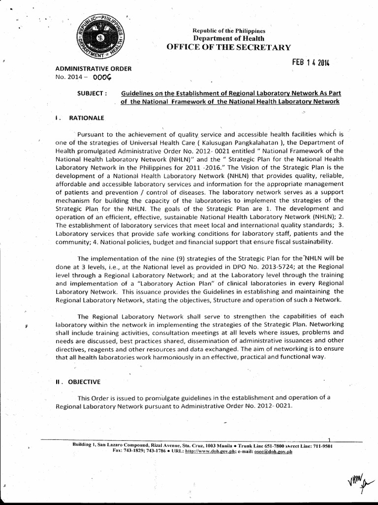 AO 2014-0006 - Guidelines On The Establishment of Regional Laboratory ...