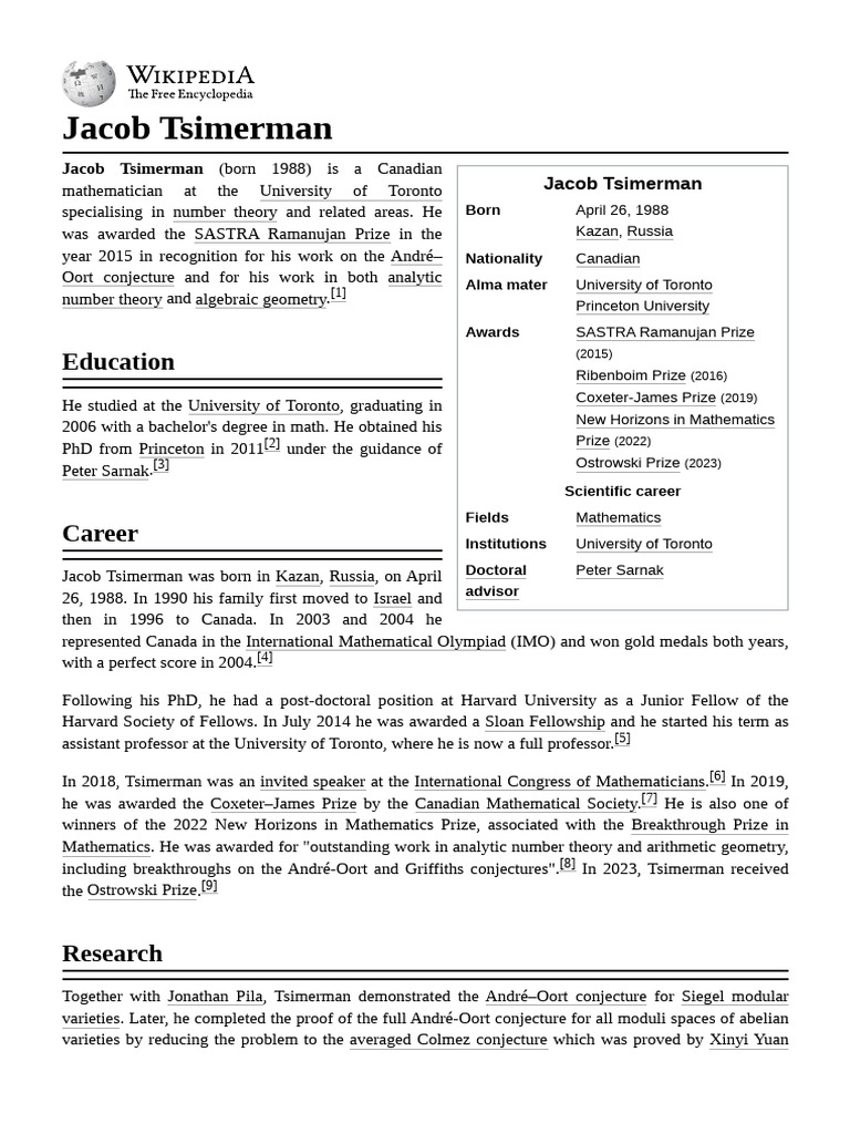 Jacob_Tsimerman | PDF | Number Theory | Mathematics
