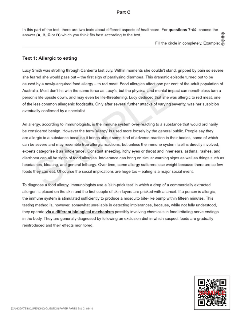 Reading Part C Day 03 Pdf Allergy Food Allergy
