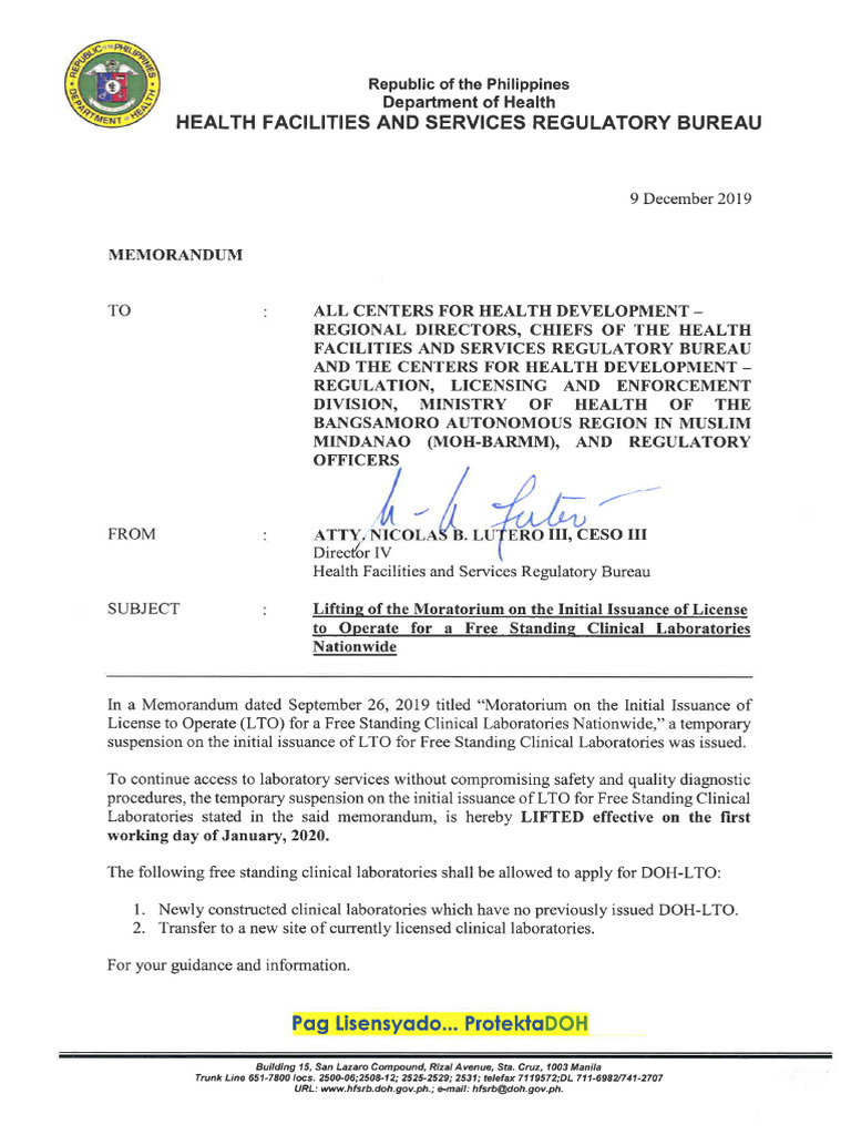 Memorandum - Lifting of Moratorium For Application of Initial LTO | PDF