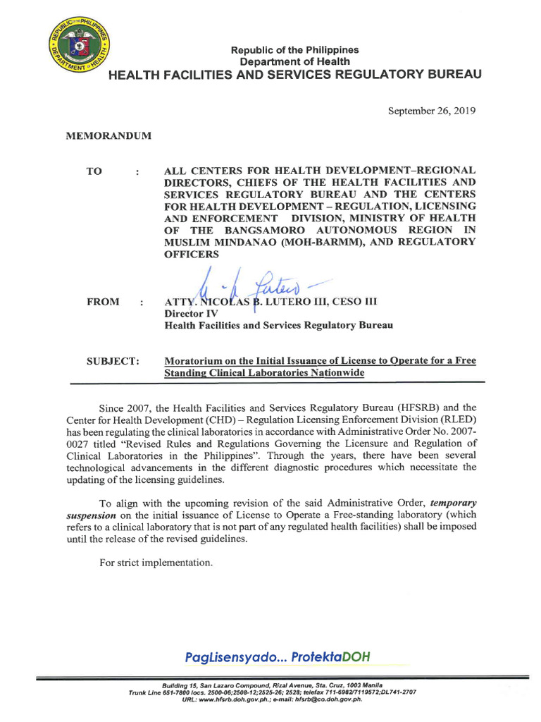 Memorandum On The Initial Issuance of License To Operate For A Free ...
