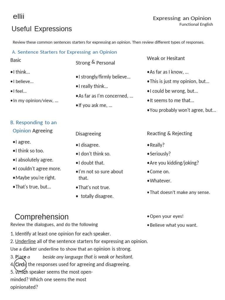Worksheets Expressing-an-Opinion | PDF