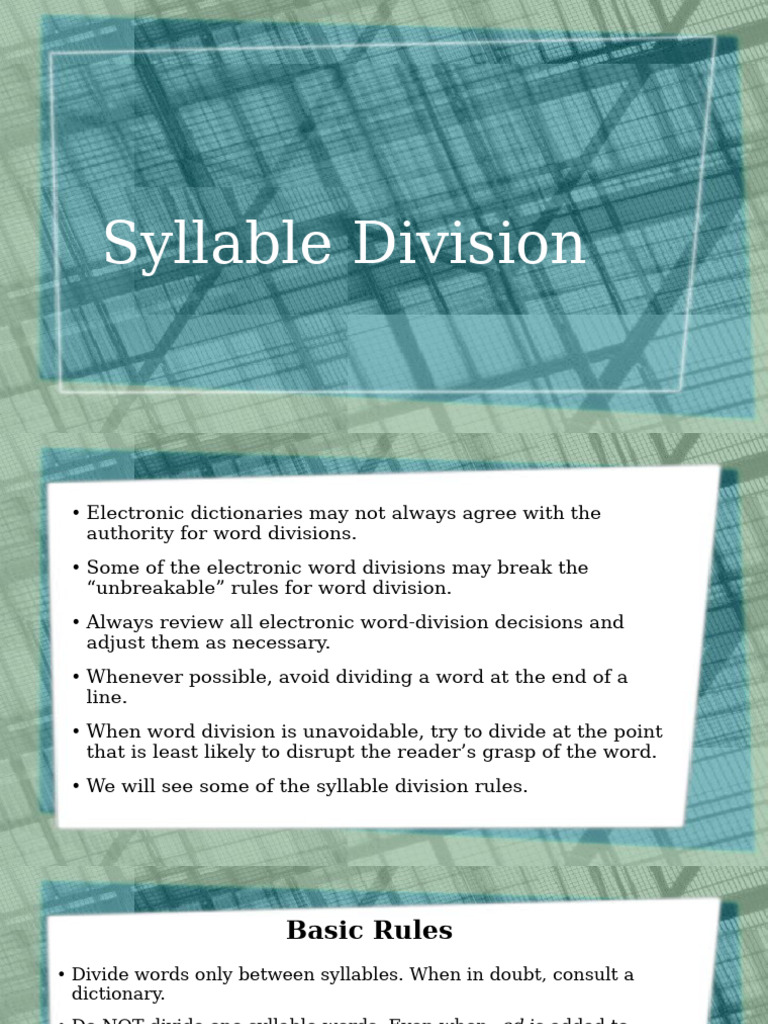 Chapter 12, Syllable Division[1] | PDF | Consonant | Word