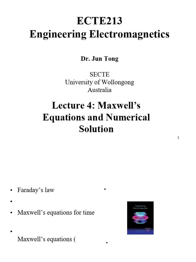 Lecture 4 Maxwells Equations and Numerical Solution | PDF | Electromagnetic Induction | Magnetic ...