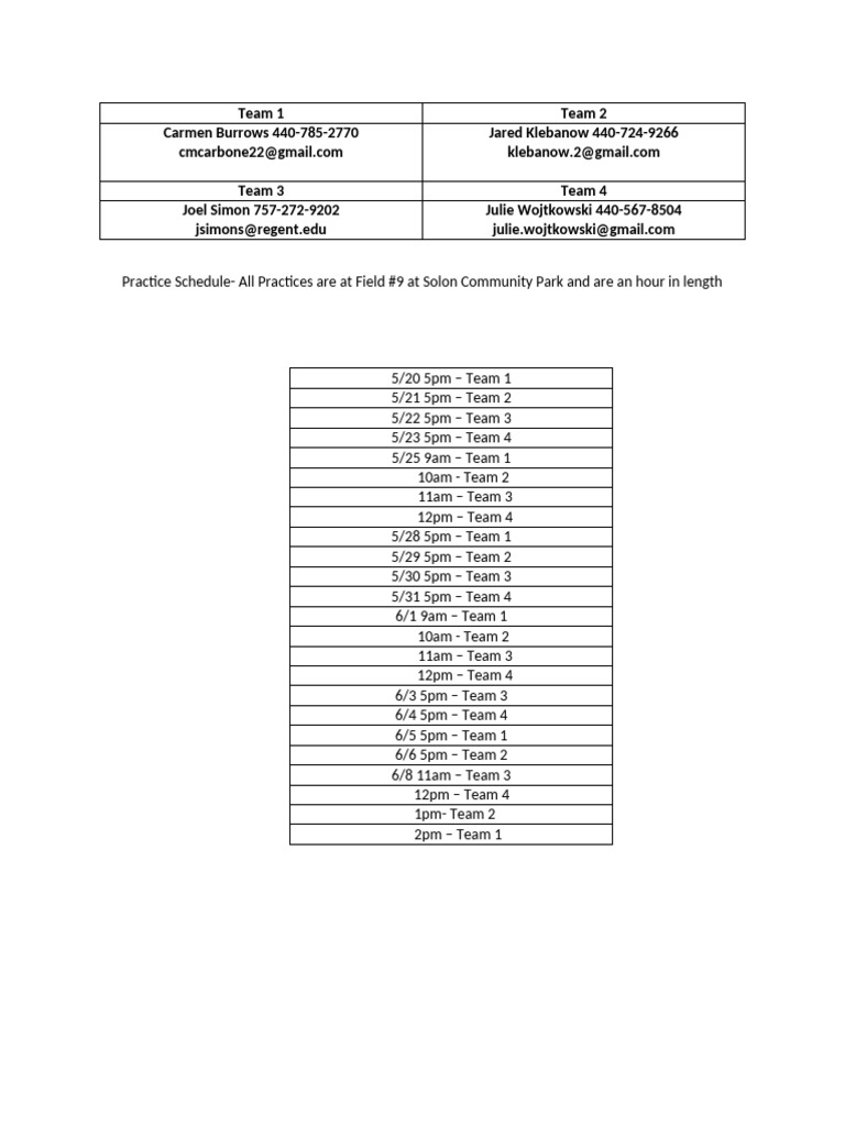 KCP Practice Schedule | PDF