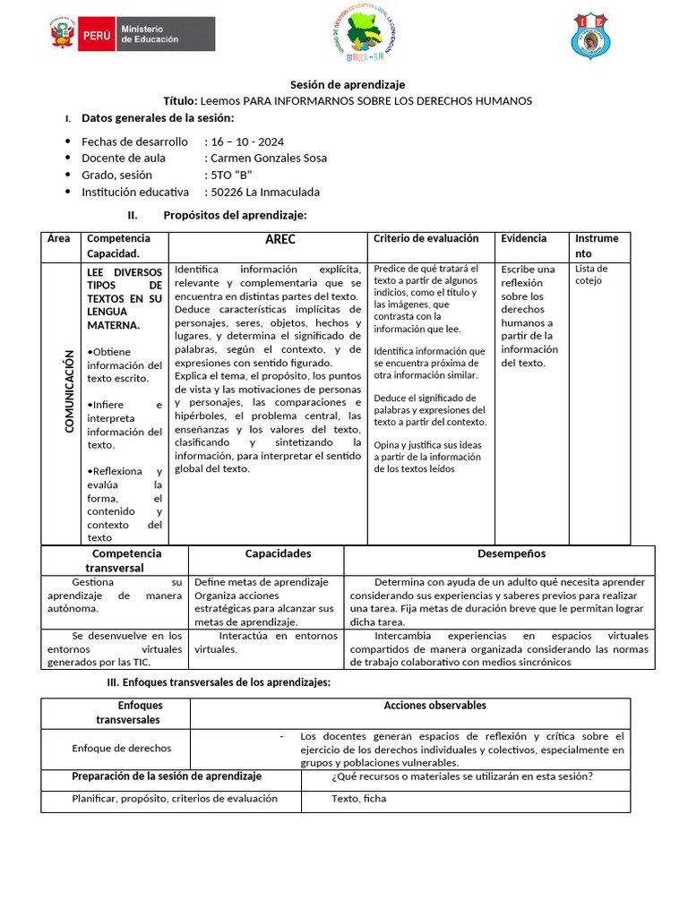 Sesión CI Leemos para Informarnos Sobre Los Derechos Humanos | PDF ...