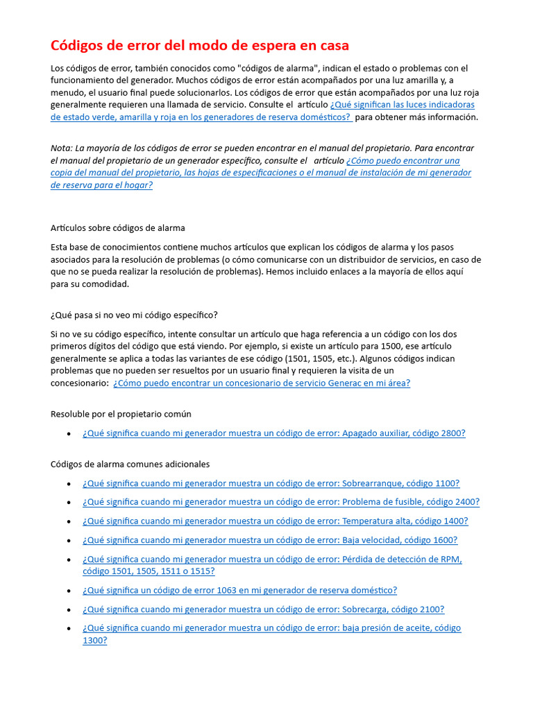 Códigos de Error GENERAC | PDF | Punto de acceso inalámbrico | Contraseña