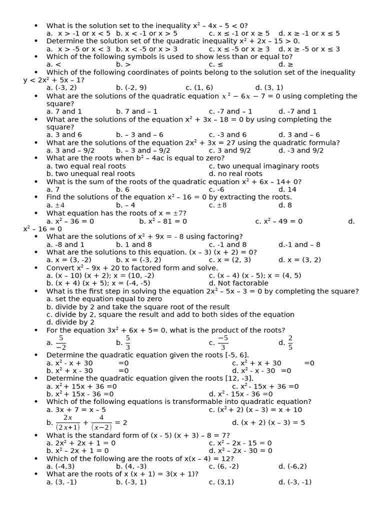 reviewer math 9 | PDF | Quadratic Equation | Mathematics