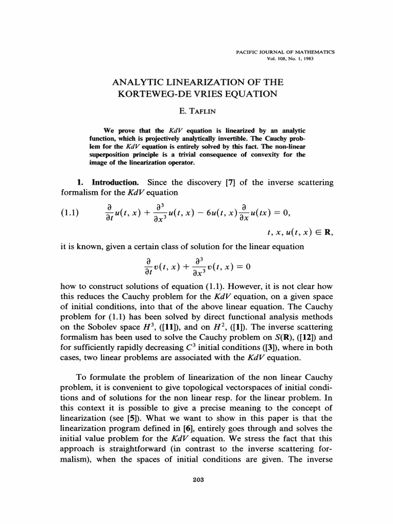 ANALYTIC LINEARIZATION OF THE KDV | PDF | Mathematical Analysis | Power ...