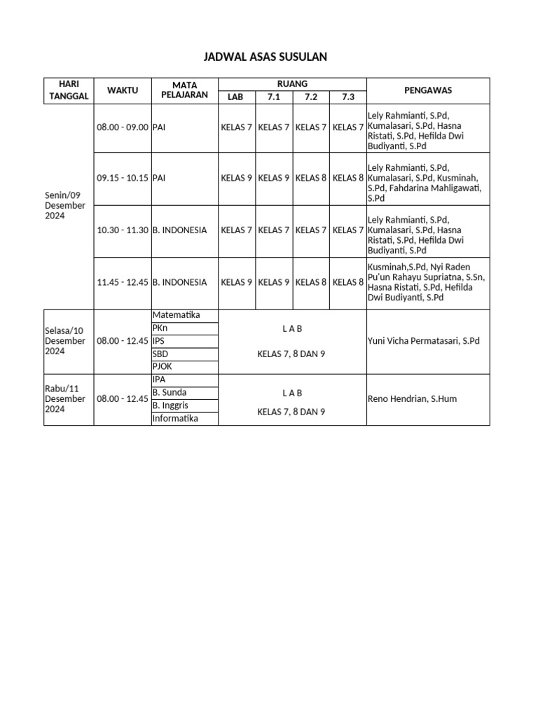 Jadwal Susulan ASAS-2024 | PDF