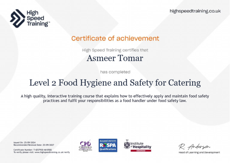 Level 2 Food Hygiene Training Course | PDF