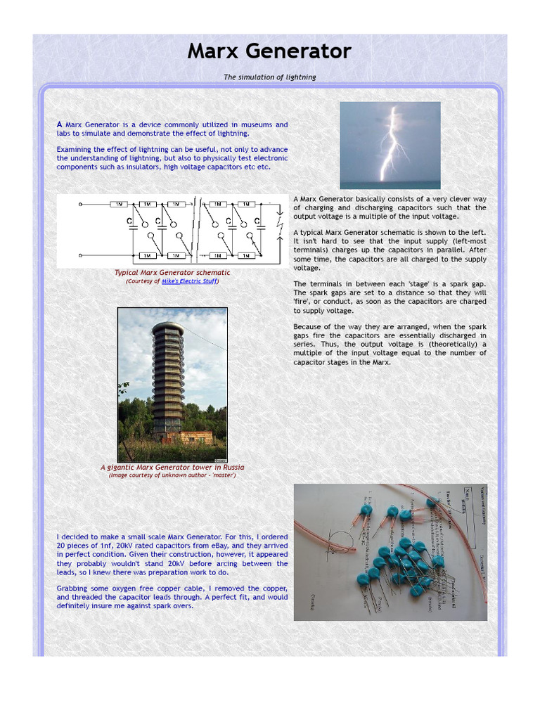 Marx Generator Lightning Simulation Guide | PDF | Capacitor | Electric ...