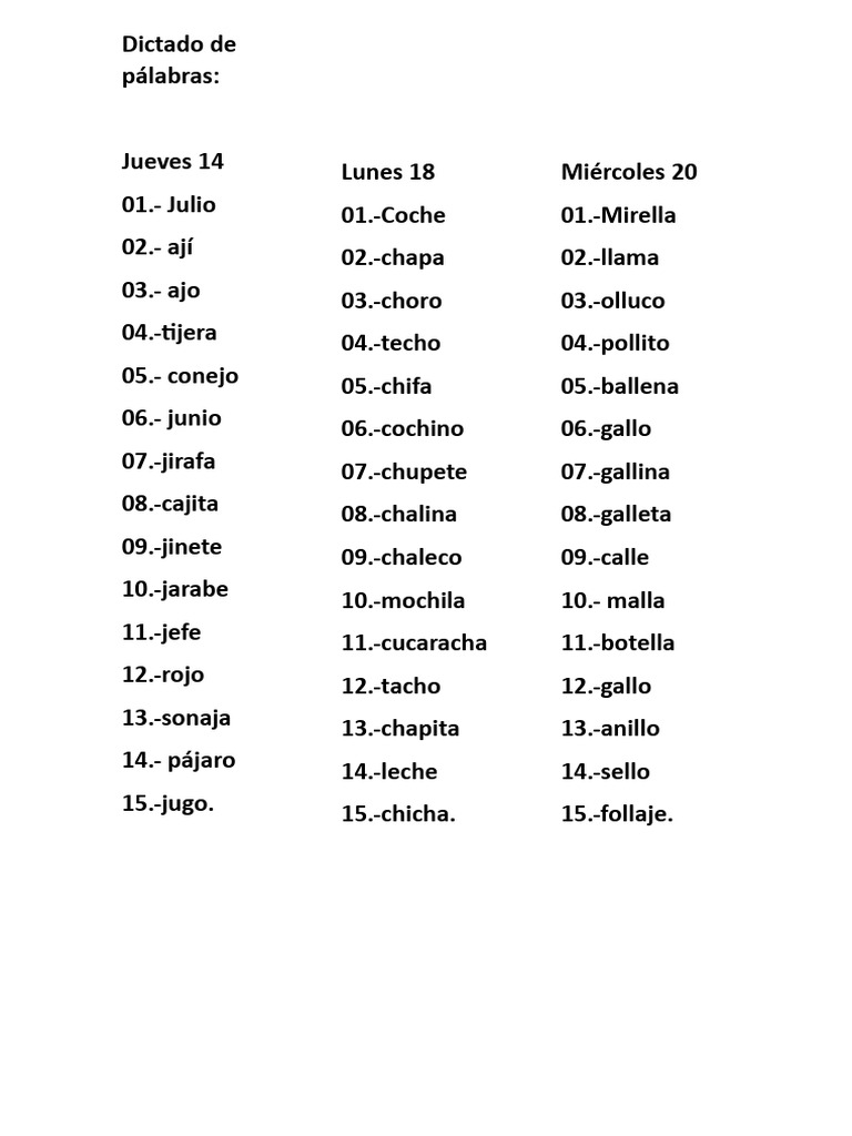 Dictado de Pálabras | PDF
