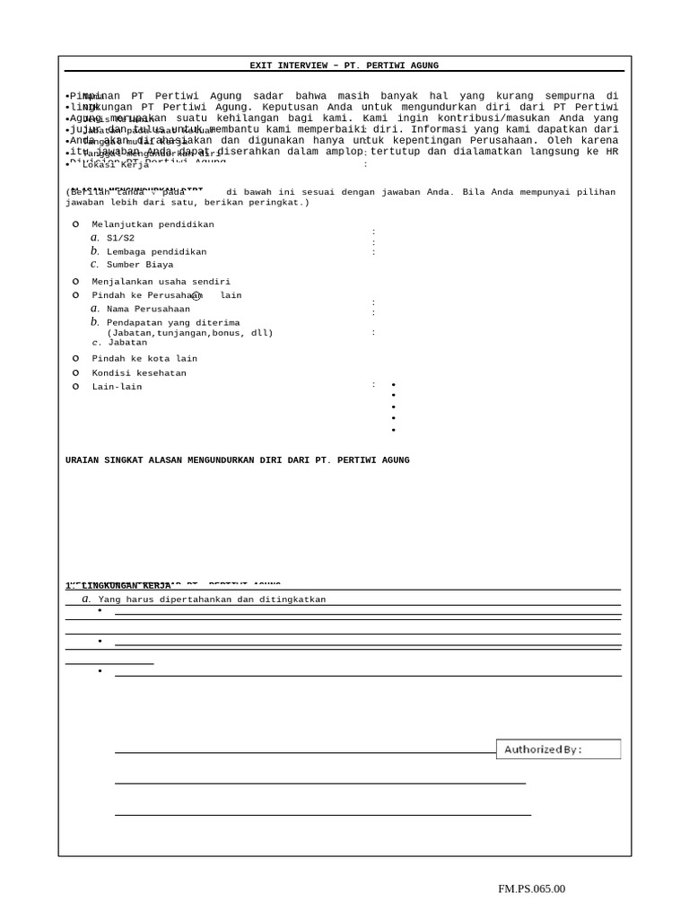 Form Exit Interview | PDF
