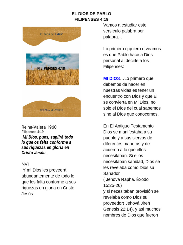 Dios Proveedor: Reflexión Bíblica | PDF | Yahvé | Libro del éxodo