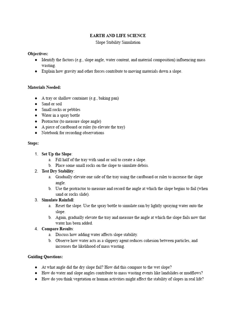Practice Activity - Slope Stability Simulation | PDF