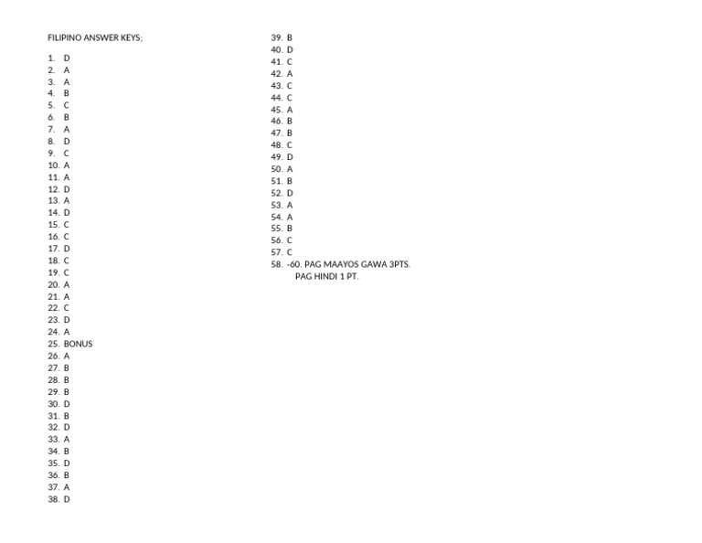 Filipino Answer Keys | PDF