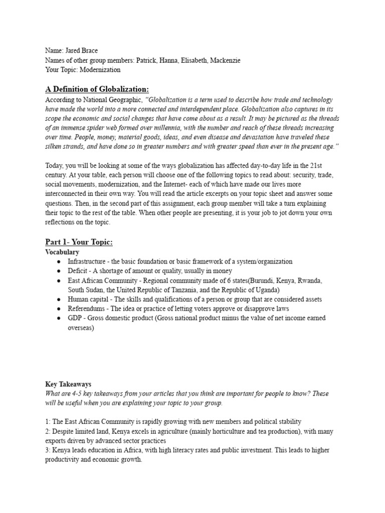 Globalization Assignment (1st and 3rd Period) | PDF | Kenya | Gross ...