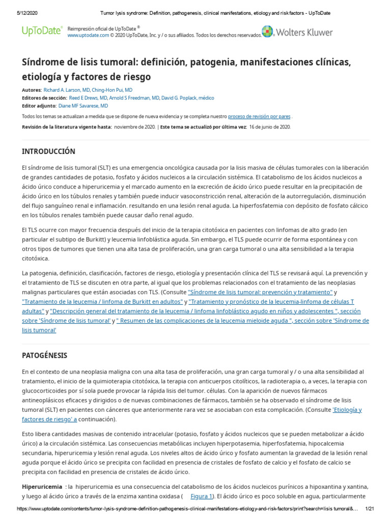 Tumor Lysis Syndrome - Definition, Pathogenesis, Clinical ...